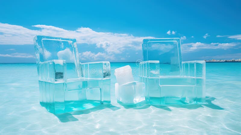 Couple of Ice Deck Chairs on the Beach, Refreshing Concept. Vacation on ...