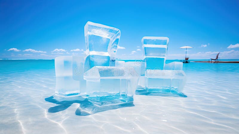 Couple of Ice Deck Chairs on the Beach, Refreshing Concept. Vacation on ...