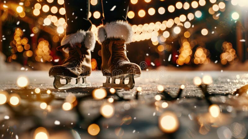 A Couple Ice Skating at a Christmas Market Stock Illustration ...