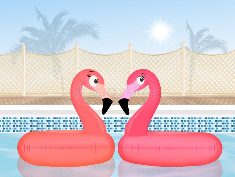 Inflatable Pink Flamingo with Summer Objects Stock Illustration ...