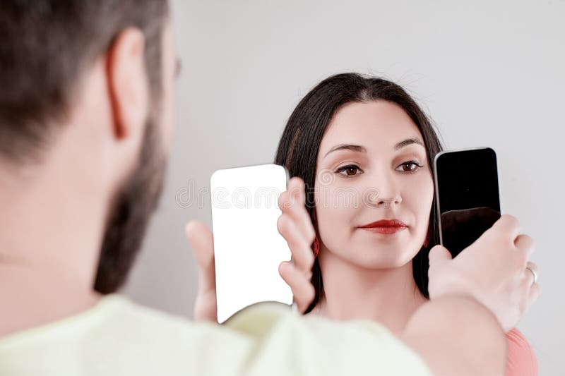 Couple Shows Smartphones instead of Talking Verbally Stock Image ...