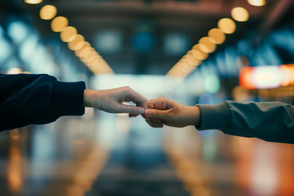 Couple Interlocking Fingers for Final Goodbye at Gate Stock Image ...
