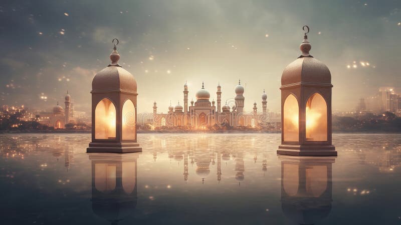 A Couple of Islamic Lantern Lights that are in the Water Stock ...