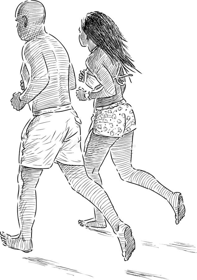 Couple jogging stock vector. Illustration of drawing - 43532603