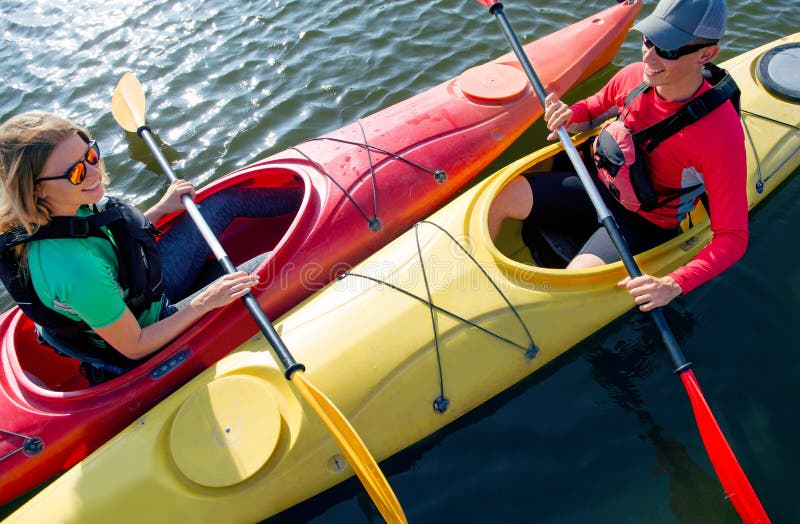 Couple in Kayak on the River Stock Image - Image of happy, friendship ...