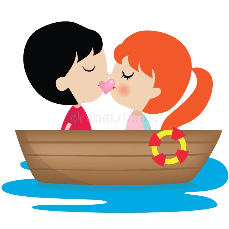 Couple Kissing in Boat. Vector Illustration Decorative Design Stock ...