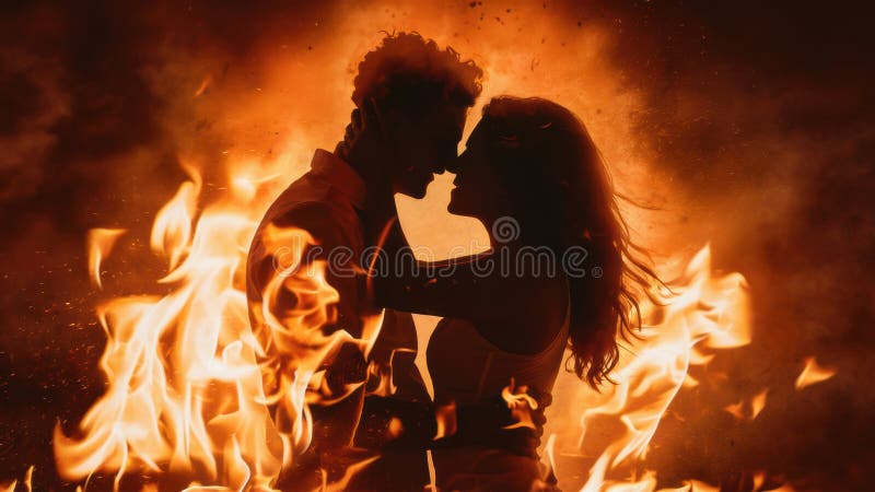 A Couple Kissing in Front of a Fire with Flames, AI Stock Image - Image ...