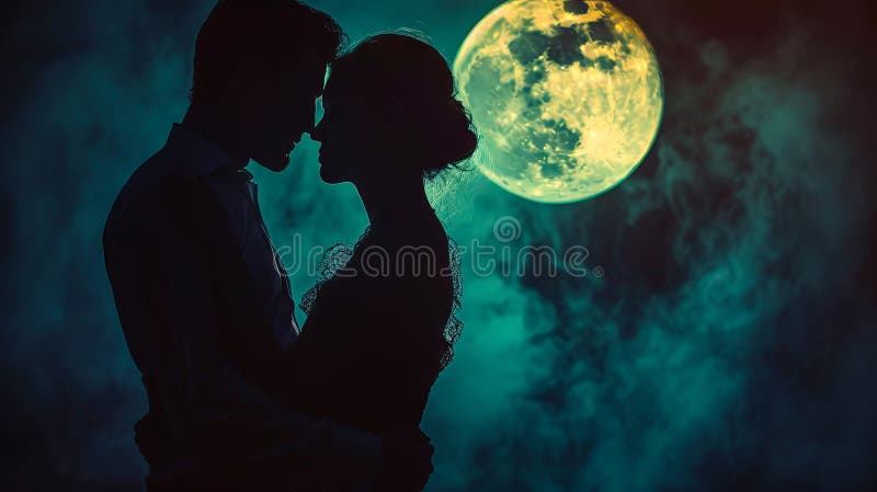 A Couple Kissing in Front of a Full Moon Stock Image - Image of moon ...