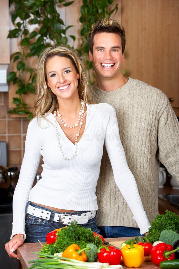 Couple in the kitchen stock photo. Image of healthy, brown - 9150108