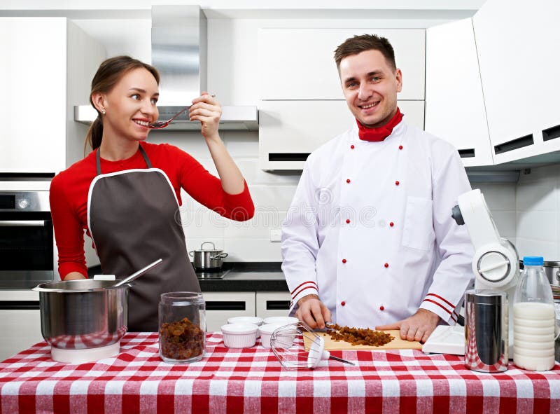 Couple at kitchen stock image. Image of girl, preparation - 34290793
