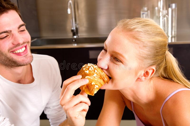 Couple in Kitchen Having Breakfast Stock Photo - Image of good, happy ...