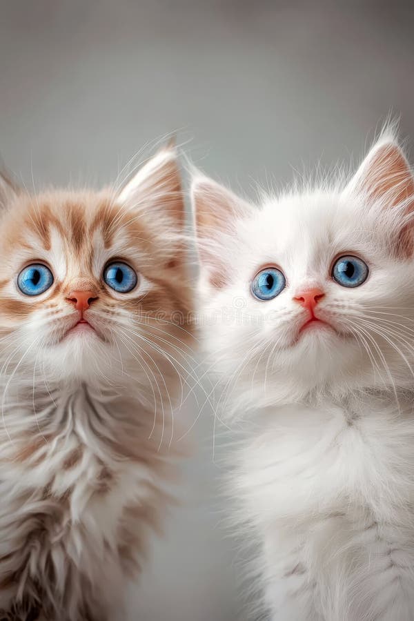 A Couple of Kittens with Blue Eyes Gaze in the Same Direction Stock ...