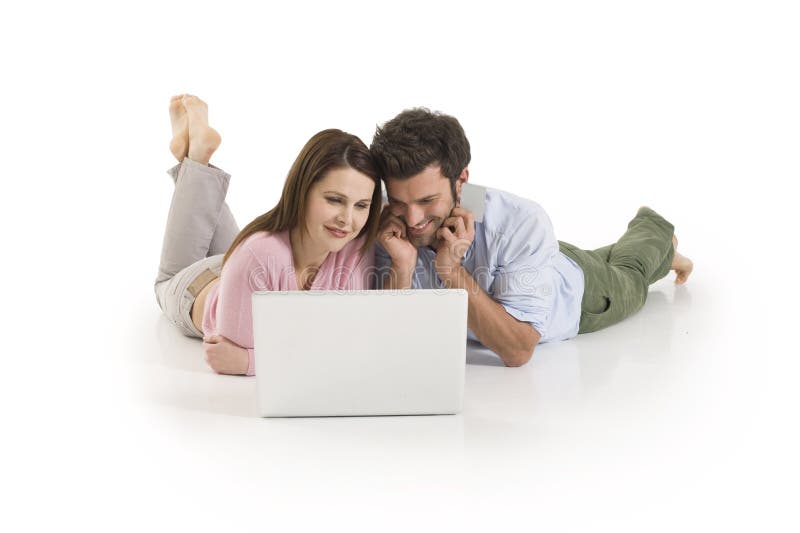 Couple with laptop stock photo. Image of connection, laptop - 17994356