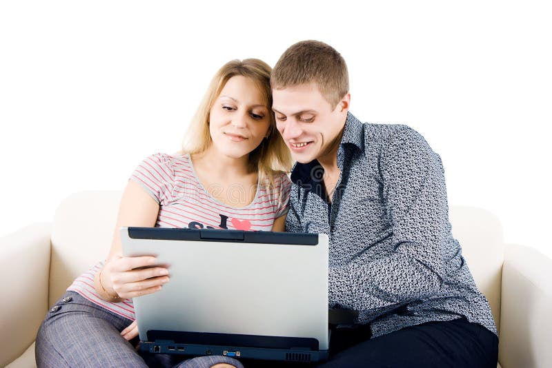 Couple with laptop stock image. Image of leisure, internet - 24229931