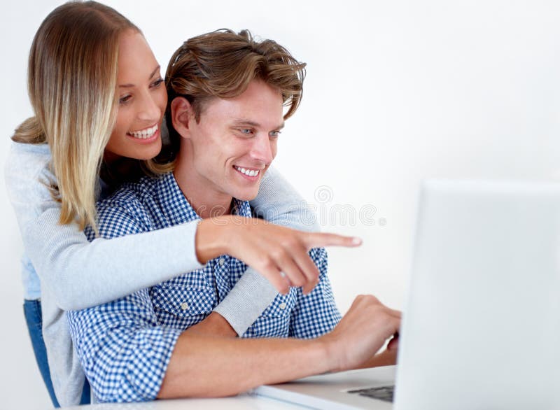 Couple, Laptop and Hug with Video, Online Information and Social ...