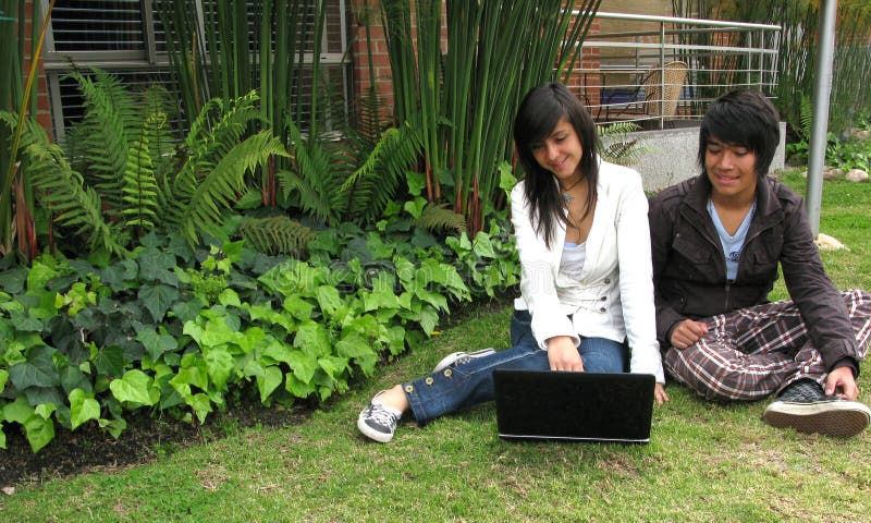 Couple with Laptop in Nature Stock Photo - Image of american, happy ...