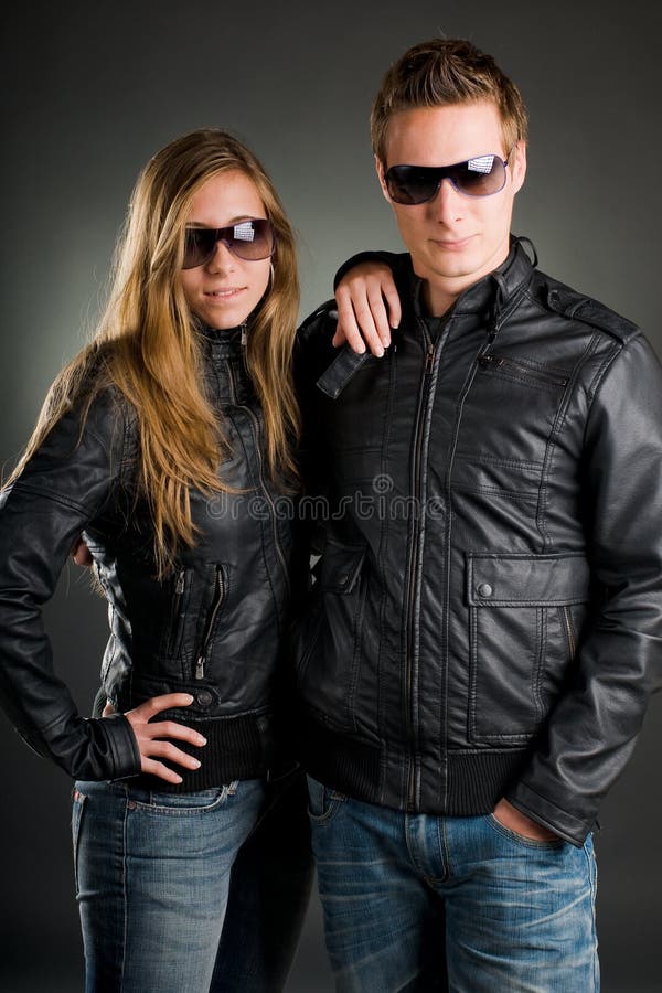 Couple with Leather Jackets Stock Image - Image of elegance ...