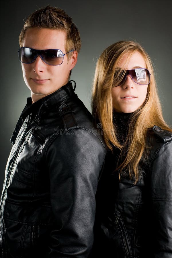 Couple with Leather Jackets Stock Photo - Image of grey, colored: 17043698
