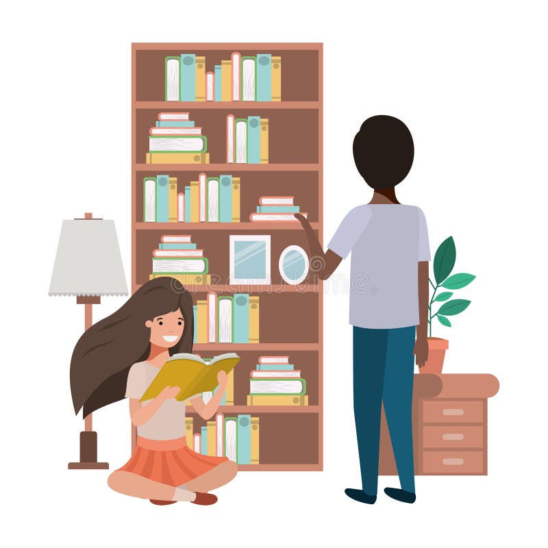 Couple in the Library Avatar Character Stock Vector - Illustration of ...