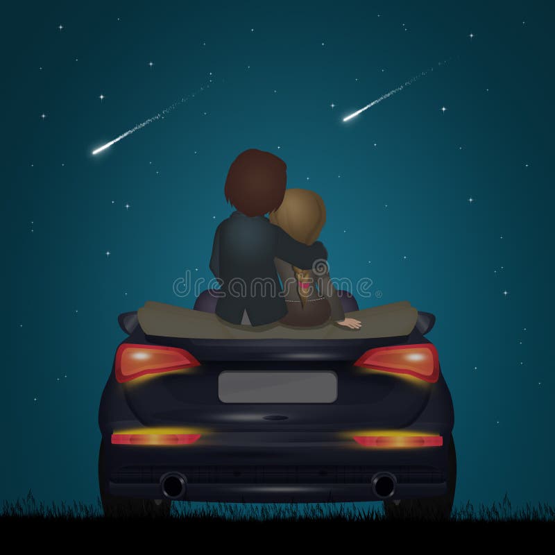 Couple Looking the Shooting Stars on Car Stock Illustration ...
