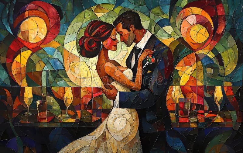 A Couple in Love in Abstract Mosaic Art Style Stock Illustration ...
