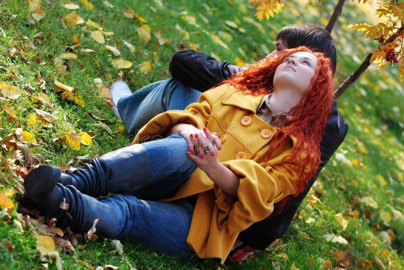 Couple in Love in Autumn Park Stock Image - Image of happy, romance ...