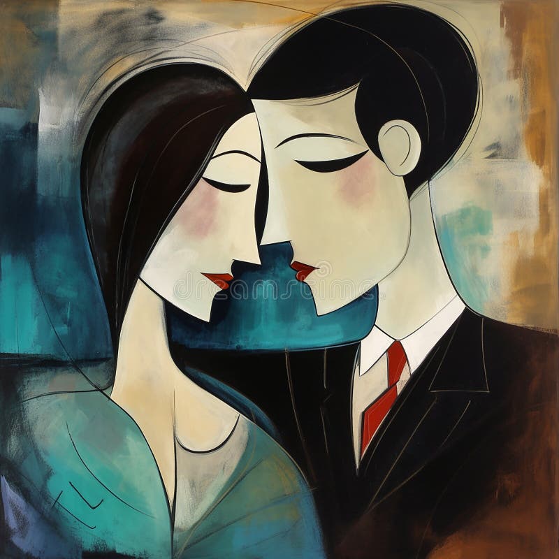 A Couple in Love with a Beautiful Drawing. Stock Illustration ...