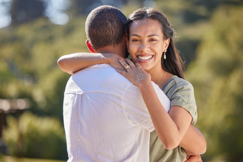 Couple Love Bond And Hug After An Engagement With Wedding Ring