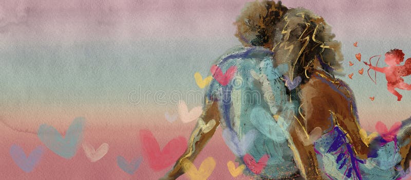 Couple. Love Concept. Abstract Painting on Canvas Stock Illustration ...