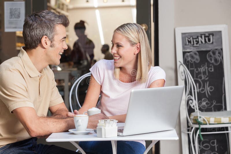 Couple in Love Drinking Coffee Stock Photo - Image of leisure, computer ...
