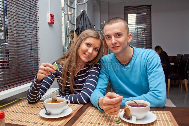 Couple in Love Drinking Tea Stock Image - Image of couple, drink: 159386797