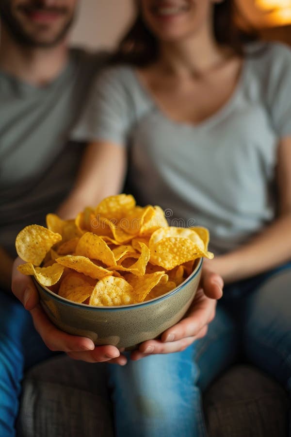 A Couple in Love is Eating Chips. Selective Focus Stock Photo - Image ...