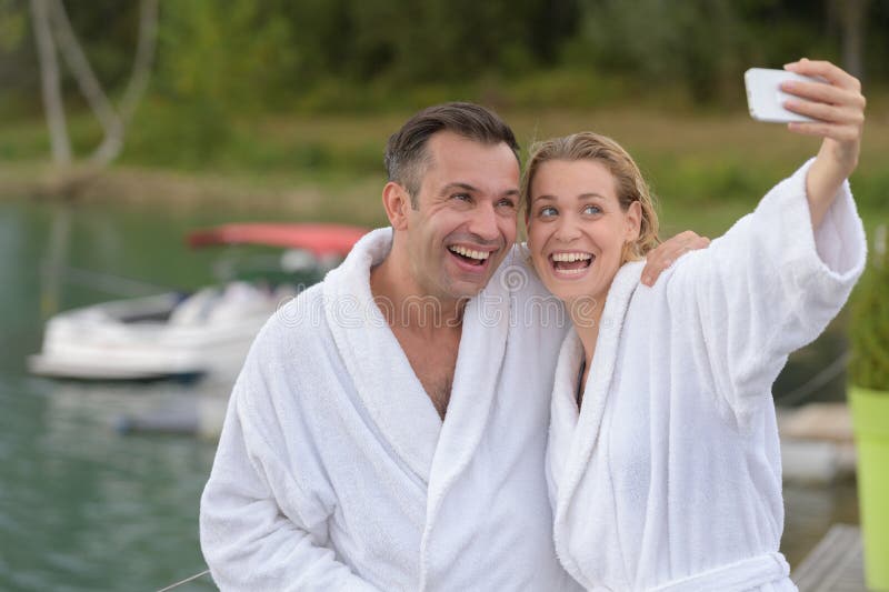 Couple in Love Enjoying Wellness Weekend and Taking Selfies Stock Image ...
