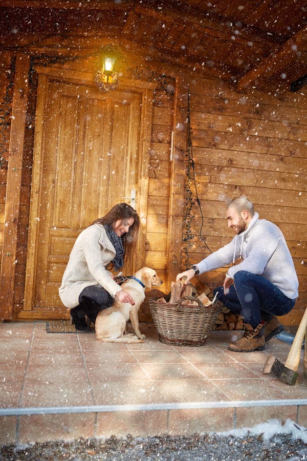 Couple in Love in Front of Weekend Cottage Stock Image - Image of smile ...