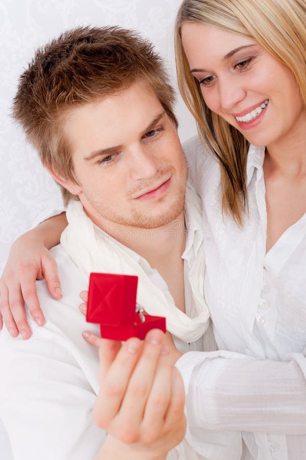 Couple in Love - Getting Engagement Ring Stock Image - Image of ...
