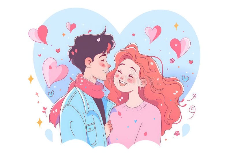 Couple in Love Hand Drawn Illustration Cute Design Stock Illustration ...