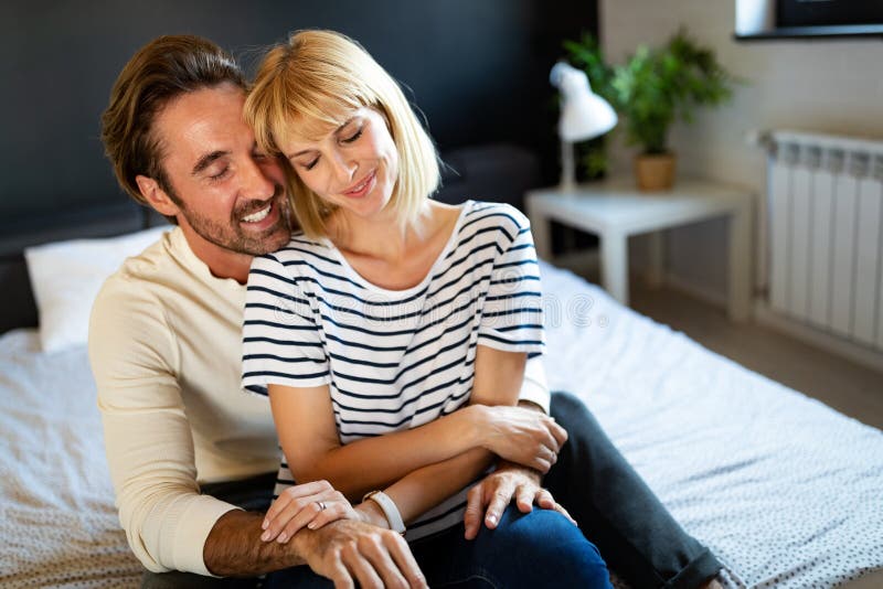 Couple in Love Hugging and Bonding with True Emotions at Home Stock ...