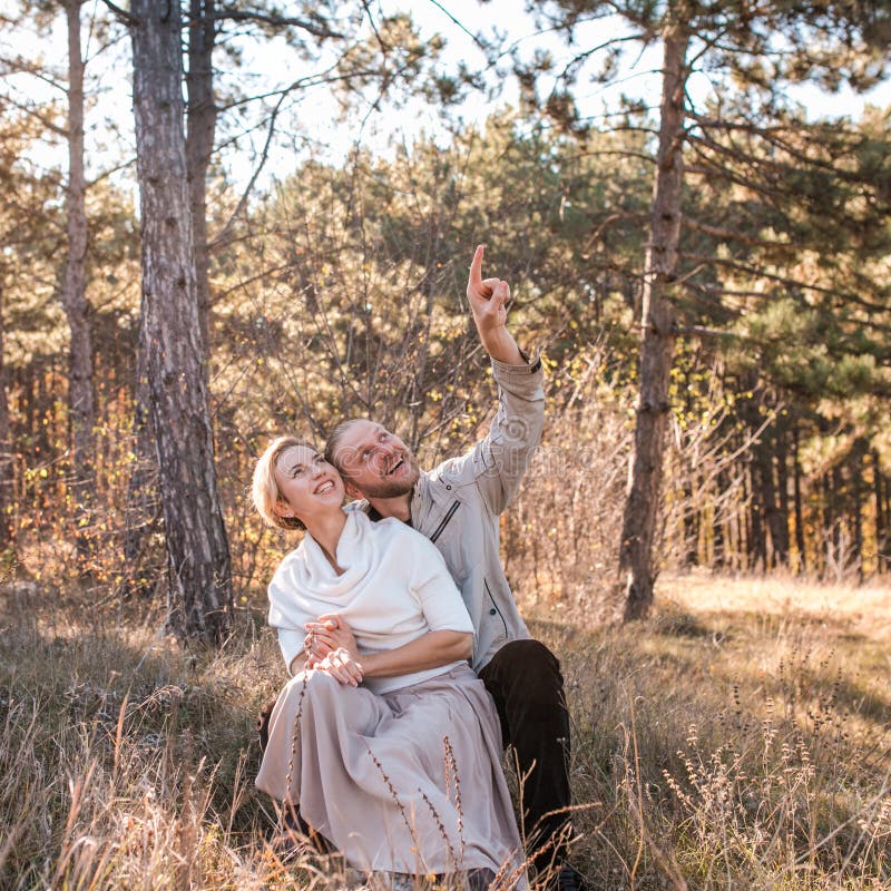 Couple in Love Hugging in the Forest. Stock Image - Image of embracing ...