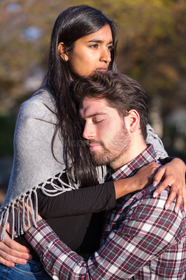 Couple in Love Hugging and Kissing Outside Stock Image - Image of ...