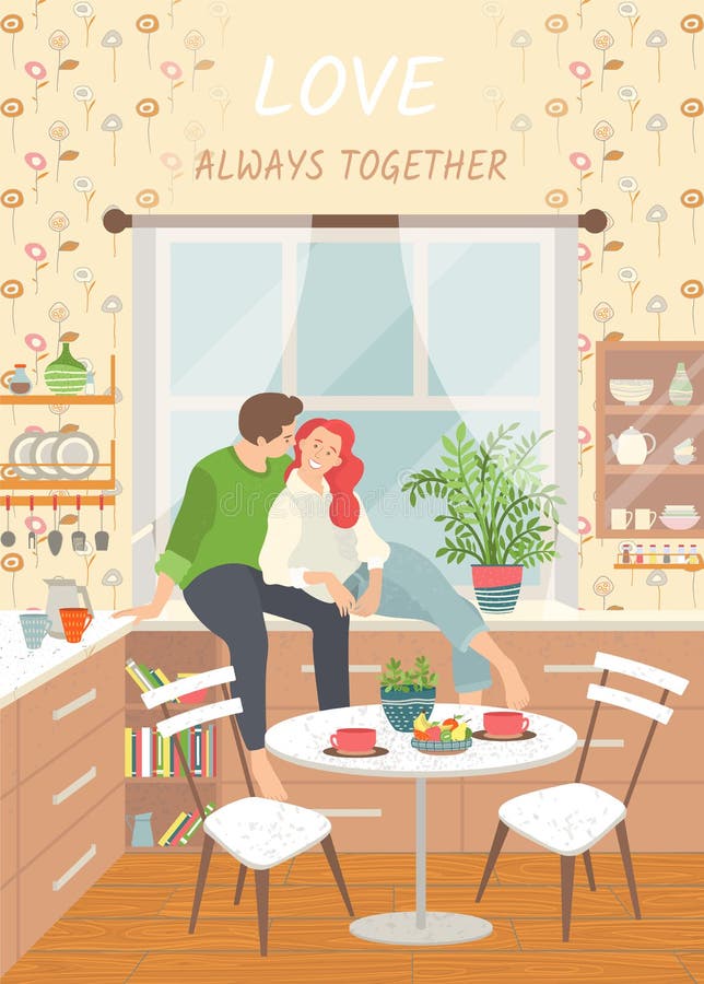 Couple in Love, Kitchen Interior Vector Image Stock Vector ...