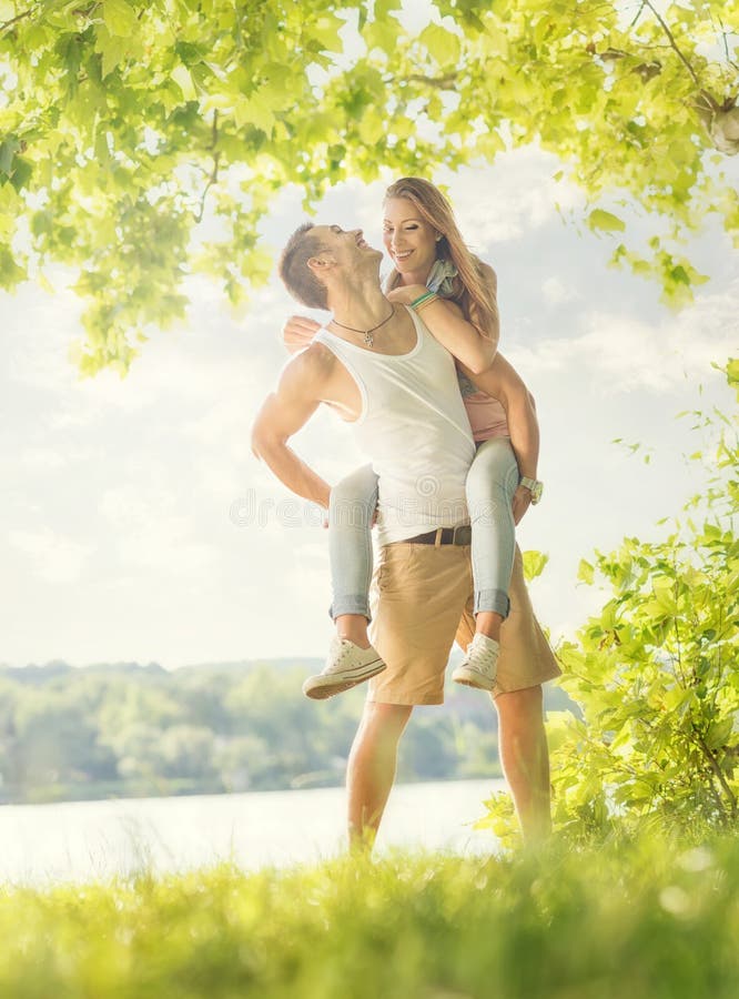 Couple in Love on the Lake, Hug Stock Image - Image of park, together ...