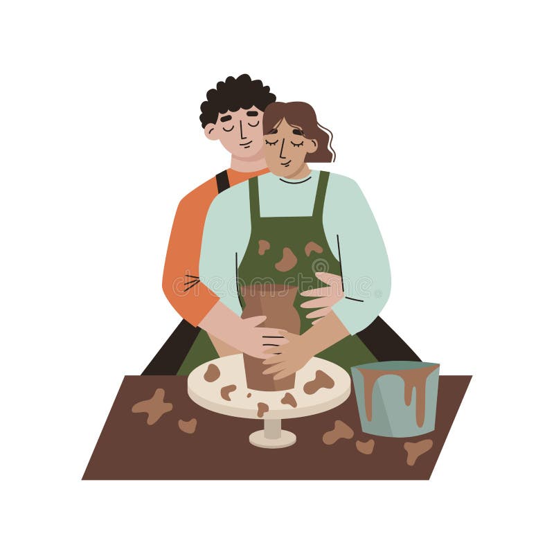 Couple in Love Making Handcraft Vase. Pottery Studio Stock Vector ...