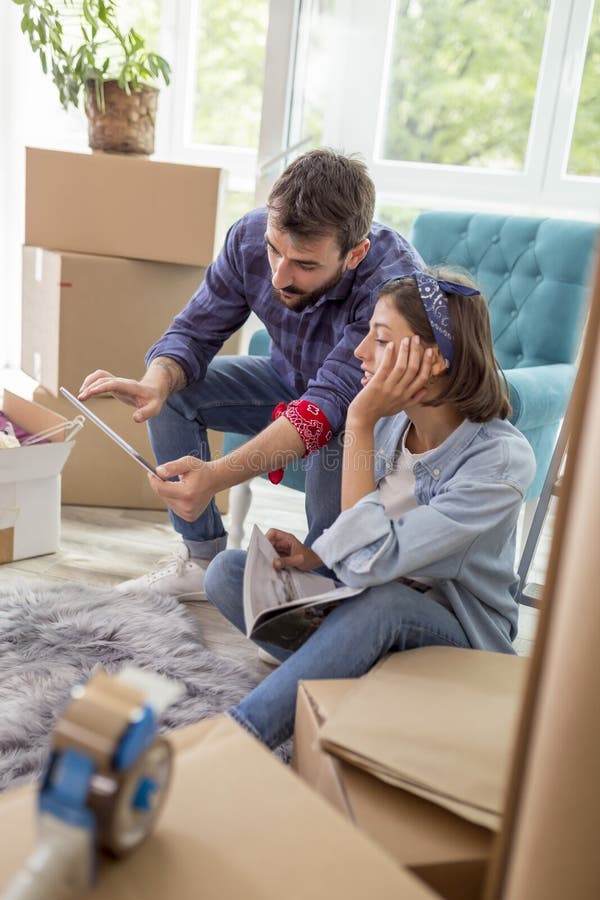 Couple in Love Moving in New Home Together Stock Photo - Image of ...