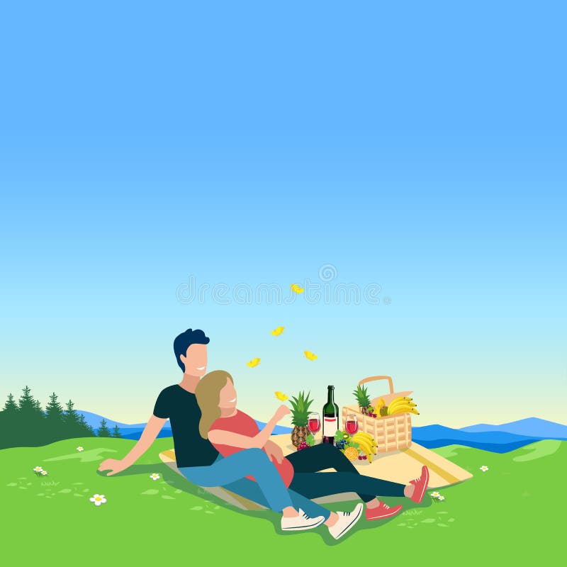 Couple in love on a picnic stock vector. Illustration of family - 254913336