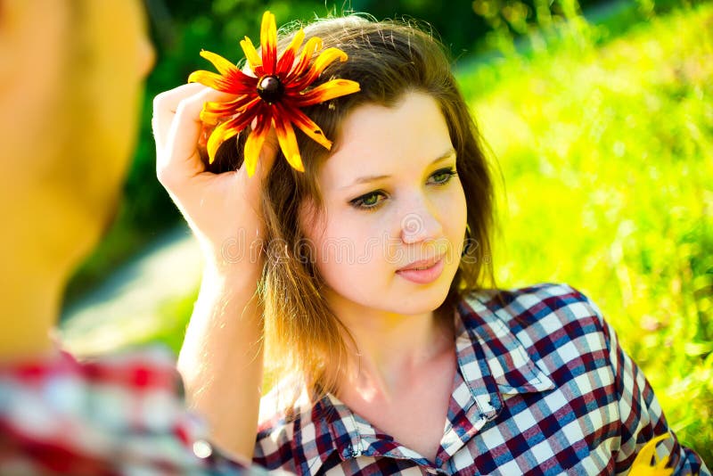 Couple in Love Playing Romantic Game Stock Image - Image of outdoor ...