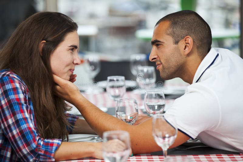 Couple in Love at the Restaurant Stock Image - Image of handsome, flirt ...
