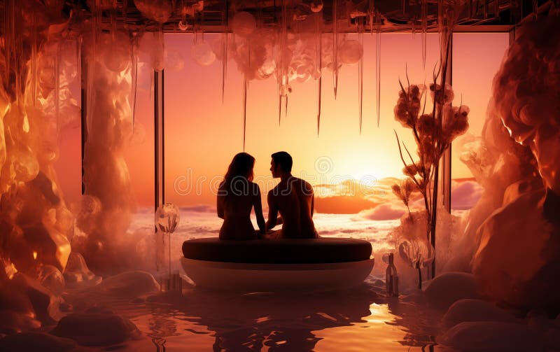 Couple in Love in a Spa. Night Atmosphere. Stock Illustration ...