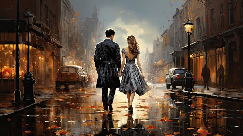 Couple in Love Walking Down the Street. Stock Illustration ...