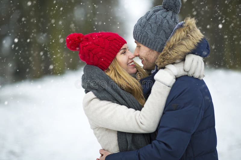 Couple in Love in Winter Scenery Stock Photo - Image of clothing, male ...