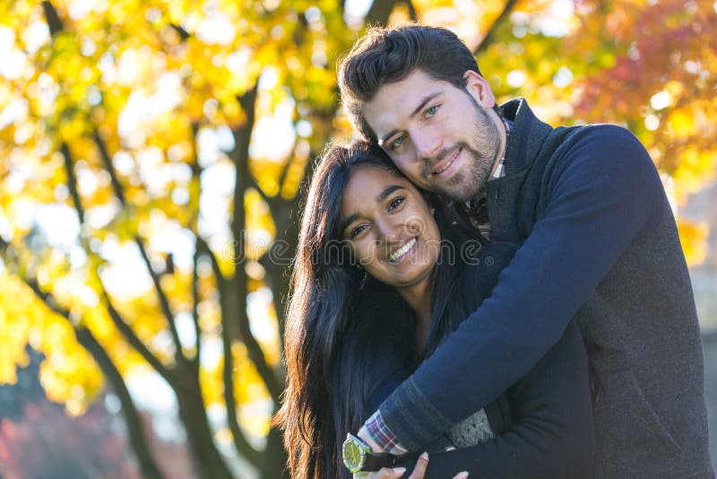 Couple of Lovers Hugging at Autumn Tree Stock Photo - Image of smile ...
